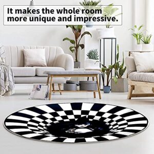 Rovepic 3D Trap Illusion Carpet Halloween Black and White Witch Bottomless Hole Optical Illusion Area Rug Fluffy Anti-Skid Rug Round Floor Mat Funny Living Room Home Décor 80 cm in Diameter