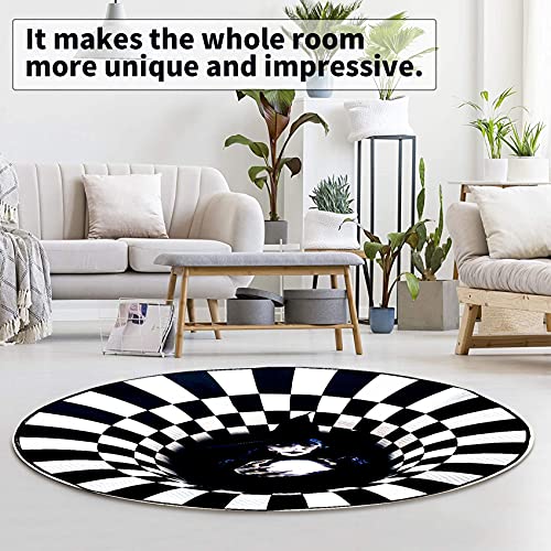 Rovepic 3D Trap Illusion Carpet Halloween Black and White Witch Bottomless Hole Optical Illusion Area Rug Fluffy Anti-Skid Rug Round Floor Mat Funny Living Room Home Décor 80 cm in Diameter