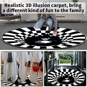 Rovepic 3D Trap Illusion Carpet Halloween Black and White Witch Bottomless Hole Optical Illusion Area Rug Fluffy Anti-Skid Rug Round Floor Mat Funny Living Room Home Décor 80 cm in Diameter