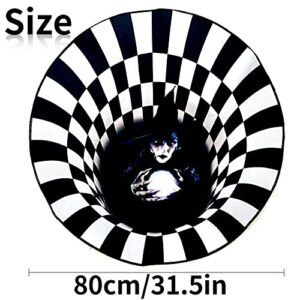 Rovepic 3D Trap Illusion Carpet Halloween Black and White Witch Bottomless Hole Optical Illusion Area Rug Fluffy Anti-Skid Rug Round Floor Mat Funny Living Room Home Décor 80 cm in Diameter