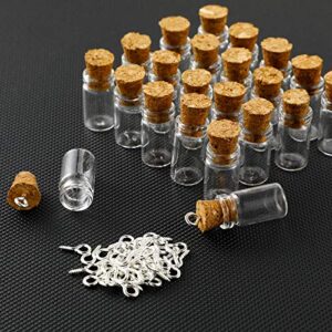 50 Pieces Small Mini Glass Bottles Jars with Cork Stoppers Set, Tiny Cork Glass Bottles with Eye Screws and Small Funnel for Decoration, Art Crafts, DIY Projects, Party Favors (0.5ml)