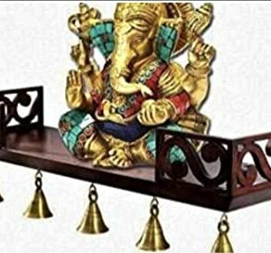 Crafting with Love A Beautiful Wooden Handmade MDF Wall Shelf / Pooja MANDIR / Home Temple / Floating SELF with Bells