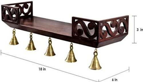 Crafting with Love A Beautiful Wooden Handmade MDF Wall Shelf / Pooja MANDIR / Home Temple / Floating SELF with Bells