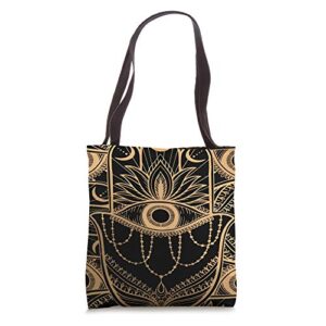 cute boho hamsa evil eye hand fatima henna tote bag