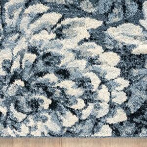 Abani Navy Blue & Cream Floral Design Classic Area Rug Rugs Non-Shedding 7'9" x 10'2" (8x10) Flower Print Traditional Living Room Rug