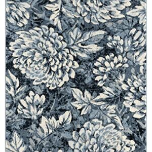 Abani Navy Blue & Cream Floral Design Classic Area Rug Rugs Non-Shedding 7'9" x 10'2" (8x10) Flower Print Traditional Living Room Rug