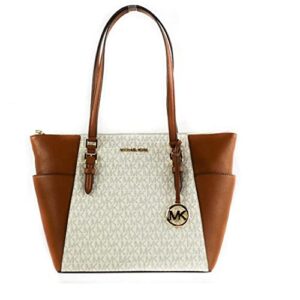 michael kors charlotte signature large top zip tote – vanilla