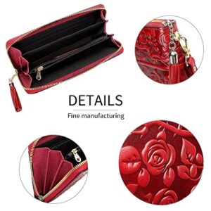 PIJUSHI Designer Handbags For Women Floral Purses Top Handle Handbags Satchel Bags Genuine Leather Wallets for Women Floral Wallet Wristlet Ladies Clutch Purses with Tassel