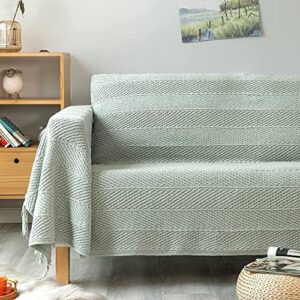 Sofila Sage Green Chenille Tassel Fringe Throw Blanket Textured Knitted Super Soft for Couch Bed Sofa Living Room Framhouse Warm Fluffy Cozy Plush Knit - 60 x 80 Inches