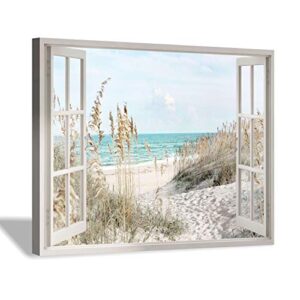 hardy gallery coastal beach picture wall art: beach theme window canvas art prints seascape artwork small size for bathroom (16” x12” x 1 panel)