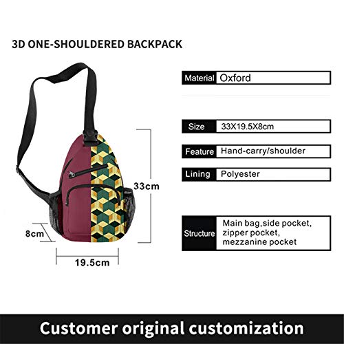 HANDAFA Unisex Nezuko Print Single Shoulder Bag Anime Cosplay Sling Backpack Casual DaypackGiyuu