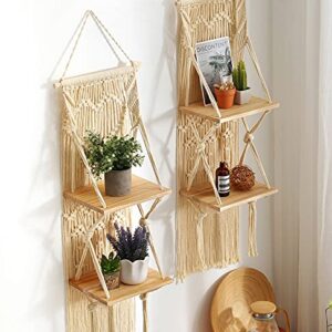 MAKEONEWO Macrame Wall Hanging Shelf Set of 2 Macrame Shelves Handmade Decorative Floating Boho Shelf-Plant Shelf Display Rack to Organize and Decor for Living Room, Bedroom, Bathroom (10" W/2 Tier)