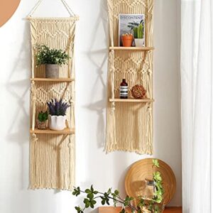 MAKEONEWO Macrame Wall Hanging Shelf Set of 2 Macrame Shelves Handmade Decorative Floating Boho Shelf-Plant Shelf Display Rack to Organize and Decor for Living Room, Bedroom, Bathroom (10" W/2 Tier)