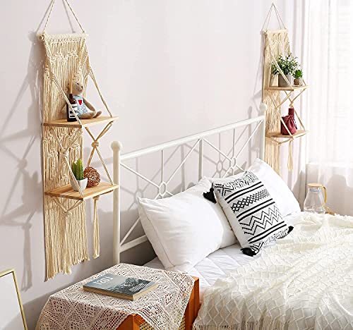 MAKEONEWO Macrame Wall Hanging Shelf Set of 2 Macrame Shelves Handmade Decorative Floating Boho Shelf-Plant Shelf Display Rack to Organize and Decor for Living Room, Bedroom, Bathroom (10" W/2 Tier)