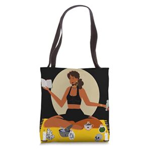 african american woman meditate tote bag