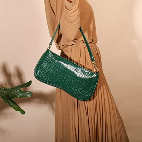 S.Leaf Retro Shoulder Bag Soft Crocodile Vegan Leather PU Handbags for Women Clutch Purse Designer Handbags for Women