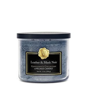 village candle leather & musk noir medium bowl, 14oz, black, 1 count