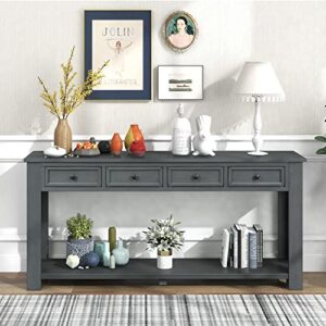 P PURLOVE Console Table for Entryway Hallway Sofa Table with Storage Drawers and Bottom Shelf (Navy)