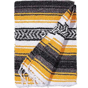 dwc authentic mexican yellow blanket -yoga matt – falsa – serape – camping, picnic, beach blanket, bedding, car blanket, saddle blanket, soft woven home decor (yellow color), 71 x 57 in