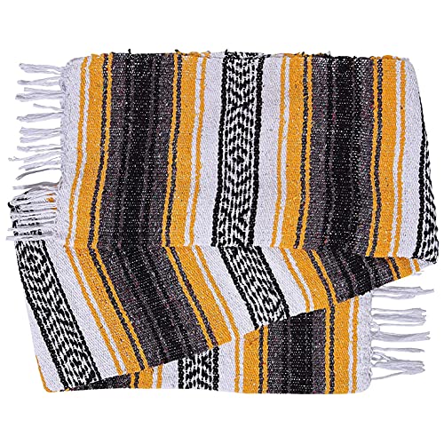 DWC Authentic Mexican Yellow Blanket -Yoga Matt - Falsa - Serape - Camping, Picnic, Beach Blanket, Bedding, Car Blanket, Saddle Blanket, Soft Woven Home Decor (Yellow Color), 71 x 57 in