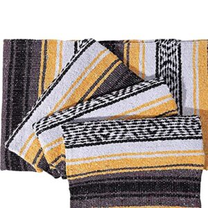 DWC Authentic Mexican Yellow Blanket -Yoga Matt - Falsa - Serape - Camping, Picnic, Beach Blanket, Bedding, Car Blanket, Saddle Blanket, Soft Woven Home Decor (Yellow Color), 71 x 57 in