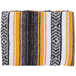 DWC Authentic Mexican Yellow Blanket -Yoga Matt - Falsa - Serape - Camping, Picnic, Beach Blanket, Bedding, Car Blanket, Saddle Blanket, Soft Woven Home Decor (Yellow Color), 71 x 57 in