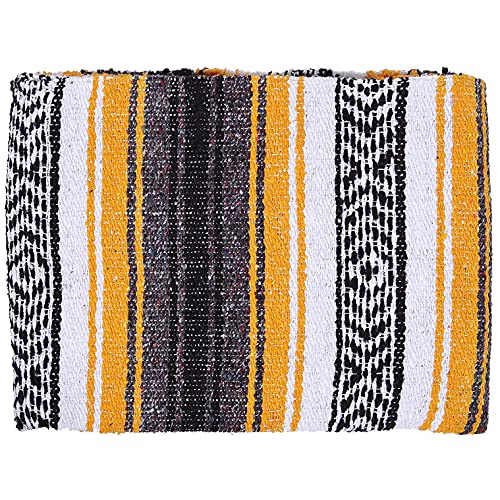 DWC Authentic Mexican Yellow Blanket -Yoga Matt - Falsa - Serape - Camping, Picnic, Beach Blanket, Bedding, Car Blanket, Saddle Blanket, Soft Woven Home Decor (Yellow Color), 71 x 57 in