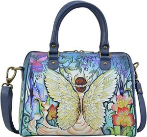 anuschka hand painted leather women’s zip around classic satchel – enchanted garden