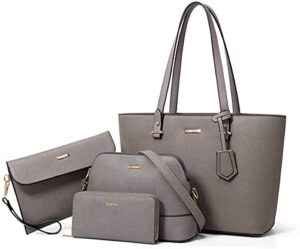 shoulder bags women fashion leather handbags tote bag shoulder bag top handle satchel purse set 4pcs by zzyy (color : grey)