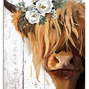 HLJ ART Cow Print Farmhouse Wall Decor - Abstract Canvas Paintings Picture Prints Artwork for Home Decor (Brown, 11 x 14inch)