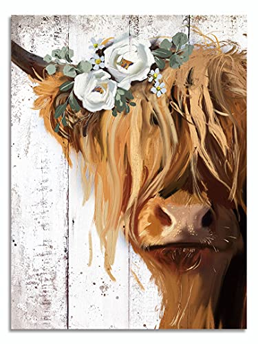 HLJ ART Cow Print Farmhouse Wall Decor - Abstract Canvas Paintings Picture Prints Artwork for Home Decor (Brown, 11 x 14inch)