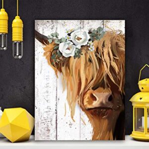 HLJ ART Cow Print Farmhouse Wall Decor - Abstract Canvas Paintings Picture Prints Artwork for Home Decor (Brown, 11 x 14inch)