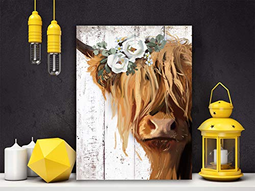 HLJ ART Cow Print Farmhouse Wall Decor - Abstract Canvas Paintings Picture Prints Artwork for Home Decor (Brown, 11 x 14inch)