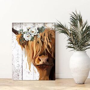 HLJ ART Cow Print Farmhouse Wall Decor - Abstract Canvas Paintings Picture Prints Artwork for Home Decor (Brown, 11 x 14inch)