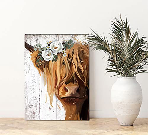 HLJ ART Cow Print Farmhouse Wall Decor - Abstract Canvas Paintings Picture Prints Artwork for Home Decor (Brown, 11 x 14inch)