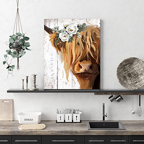 HLJ ART Cow Print Farmhouse Wall Decor - Abstract Canvas Paintings Picture Prints Artwork for Home Decor (Brown, 11 x 14inch)