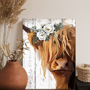 HLJ ART Cow Print Farmhouse Wall Decor - Abstract Canvas Paintings Picture Prints Artwork for Home Decor (Brown, 11 x 14inch)