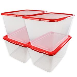 simplykleen 14.5-gal. durable stacking plastic storage containers with lids, red/clear (pack of 4)