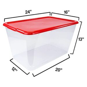 SIMPLYKLEEN 14.5-gal. Durable Stacking Plastic Storage Containers with Lids, Red/Clear (Pack of 4)