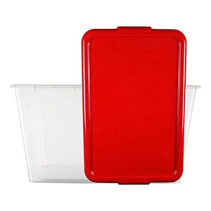 SIMPLYKLEEN 14.5-gal. Durable Stacking Plastic Storage Containers with Lids, Red/Clear (Pack of 4)