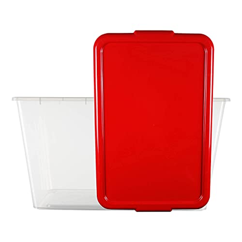 SIMPLYKLEEN 14.5-gal. Durable Stacking Plastic Storage Containers with Lids, Red/Clear (Pack of 4)