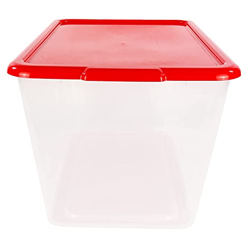 SIMPLYKLEEN 14.5-gal. Durable Stacking Plastic Storage Containers with Lids, Red/Clear (Pack of 4)