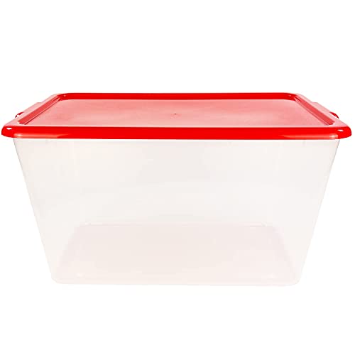 SIMPLYKLEEN 14.5-gal. Durable Stacking Plastic Storage Containers with Lids, Red/Clear (Pack of 4)