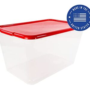 SIMPLYKLEEN 14.5-gal. Durable Stacking Plastic Storage Containers with Lids, Red/Clear (Pack of 4)