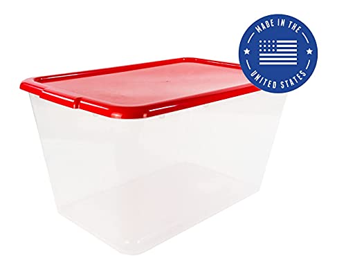 SIMPLYKLEEN 14.5-gal. Durable Stacking Plastic Storage Containers with Lids, Red/Clear (Pack of 4)