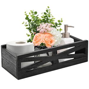 wooden bathroom decor box, rustic toilet tank box, farmhouse toilet paper organizer holder storage box perfect for living room, table counter and kitchen (black)