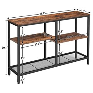 HOOBRO 43.3” Console Table, 4-Tier Industrial Bookshelf, Narrow Entryway Table, Sofa Table, Bookcase, Storage Shelf, Entrance Table, Hallway, Living Room, Bedroom, Rustic Brown BF28XG01