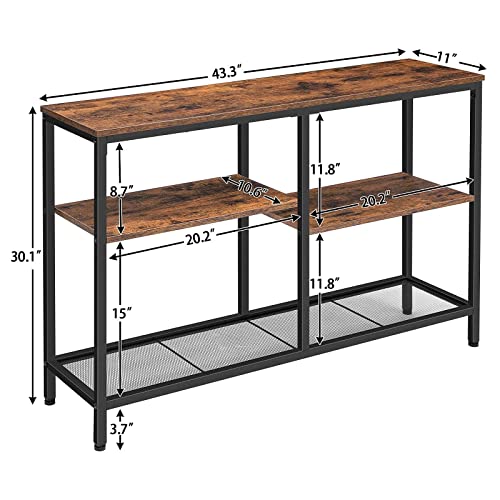 HOOBRO 43.3” Console Table, 4-Tier Industrial Bookshelf, Narrow Entryway Table, Sofa Table, Bookcase, Storage Shelf, Entrance Table, Hallway, Living Room, Bedroom, Rustic Brown BF28XG01