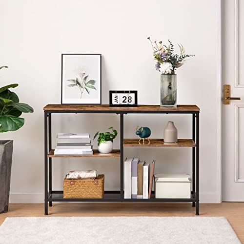 HOOBRO 43.3” Console Table, 4-Tier Industrial Bookshelf, Narrow Entryway Table, Sofa Table, Bookcase, Storage Shelf, Entrance Table, Hallway, Living Room, Bedroom, Rustic Brown BF28XG01