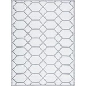 PLAYA RUG Reversible Indoor/Outdoor 100% Recycled Plastic Floor Mat/Rug - Weather, Water, Stain, Fade and UV Resistant - Miami- Gray & White (5'x7')